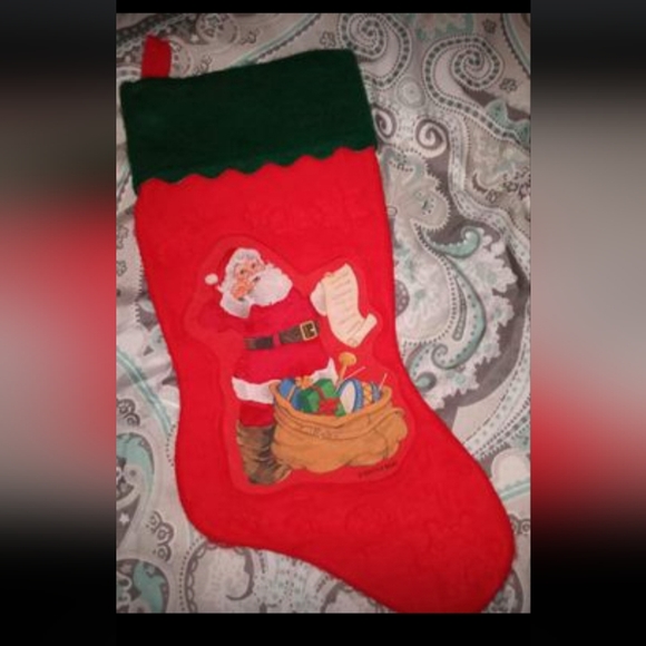 Holiday | Vintage Red And Green Felt Christmas Stocking With Santa ...
